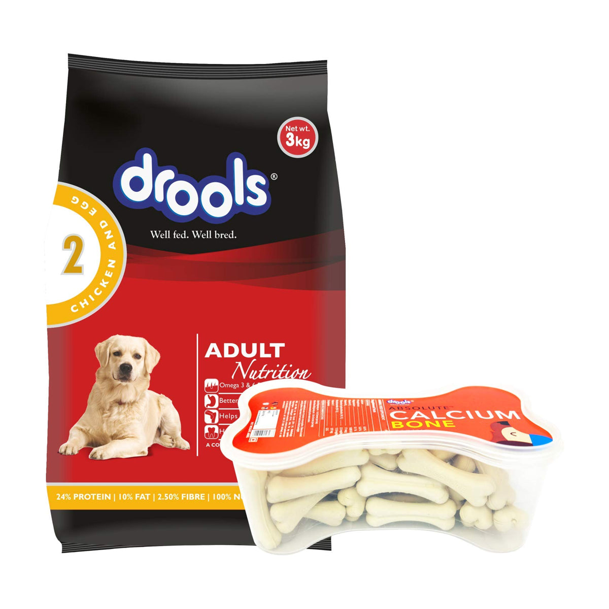 Drools Adult Chicken and Egg 3 Kg + 20 Pcs Bone Combo – Sukadev Animal Care